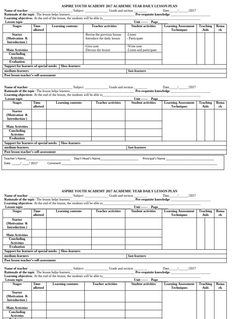 2017 Daily Lesson Plan Template | PDF | Teachers | Lesson Plan