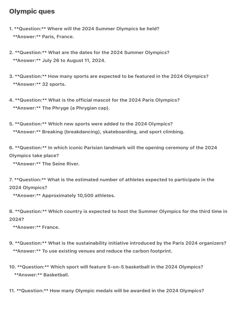 Olympic Ques | PDF | Olympic Games | International Sports Competitions