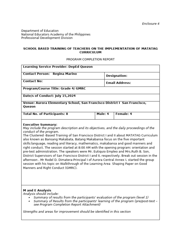 GMRC Program Completion Report 1 1 | PDF