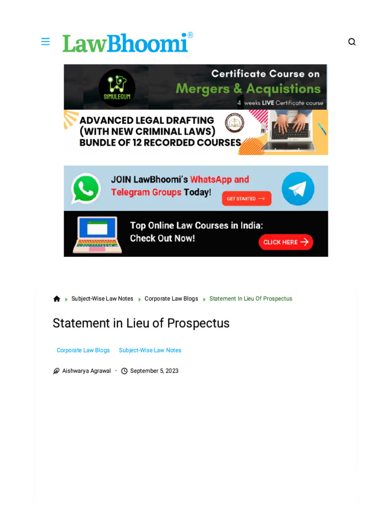 Statement in Lieu of Prospectus | PDF | Prospectus (Finance ...