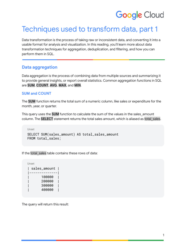 Techniques Used To Transform Data, Part 1 | PDF | Table (Database) | Sql