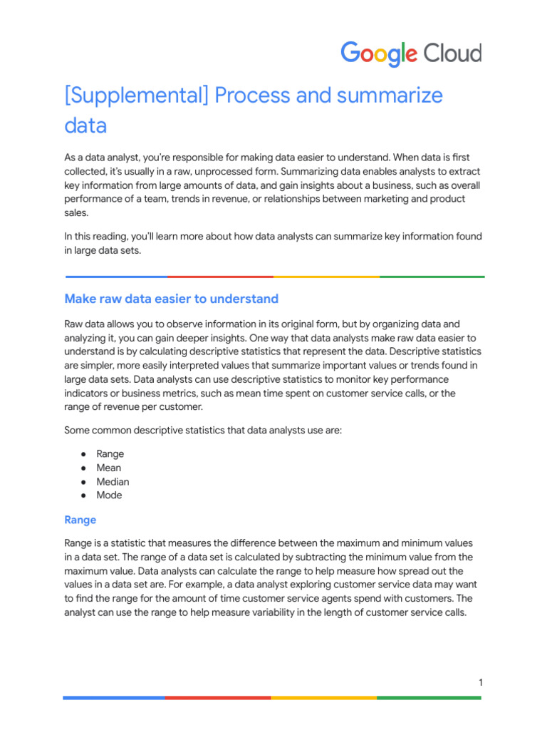 Process and Summarize Data | PDF | Mean | Median