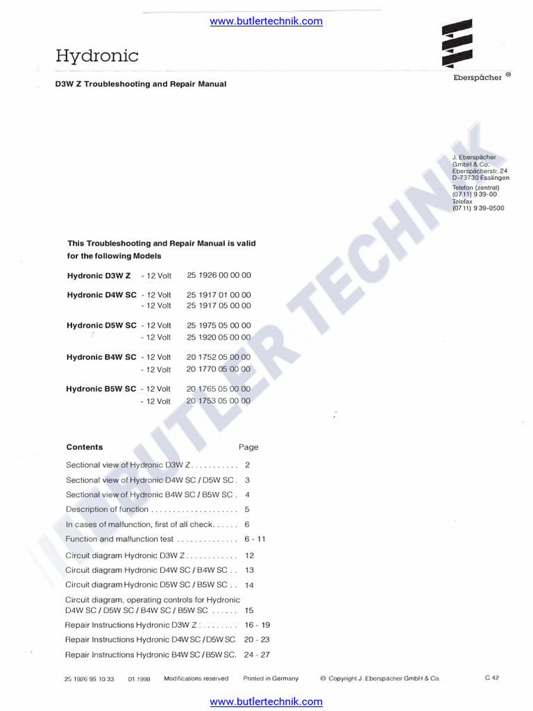 Eberspacher Espar Hydronic d3wz Workshop Repair Manual | PDF ...
