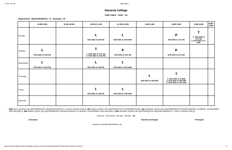 TIME TABLE (1) | PDF | Economics