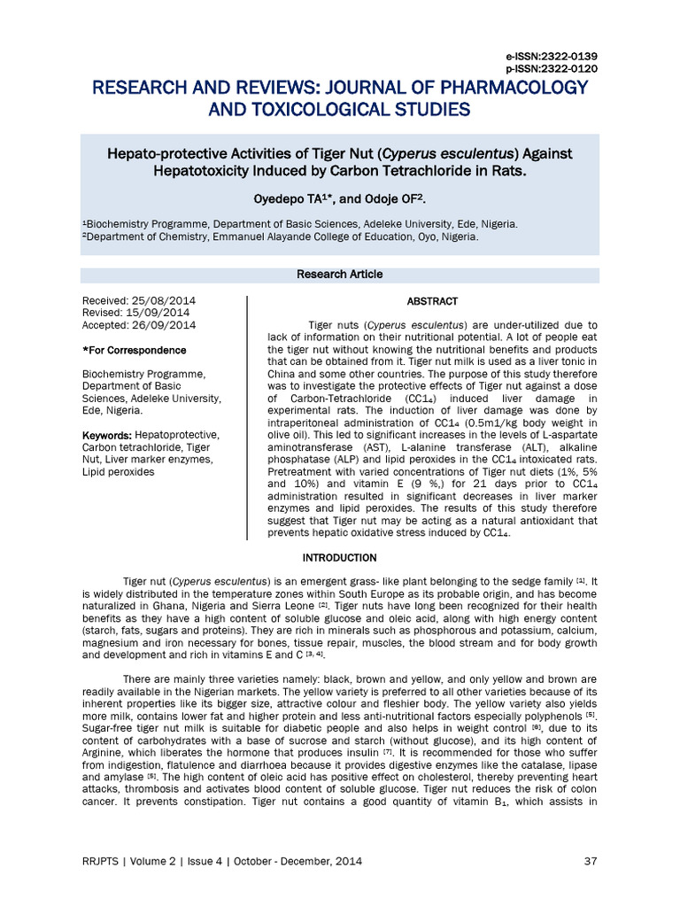 Tiger Nut's Hepatoprotective Effects | PDF | Fat | Antioxidant