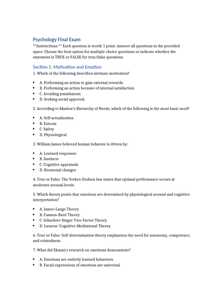 Psychology Final Exam | PDF