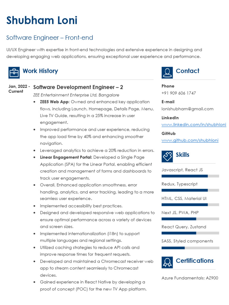 Front-End Software Engineer Profile | PDF | World Wide Web | Internet & Web