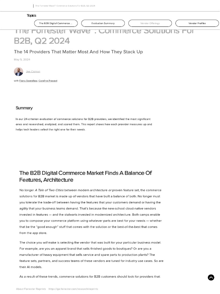 Forecast-Report-Commerce Solutions For B2B, Q2 2024 | PDF