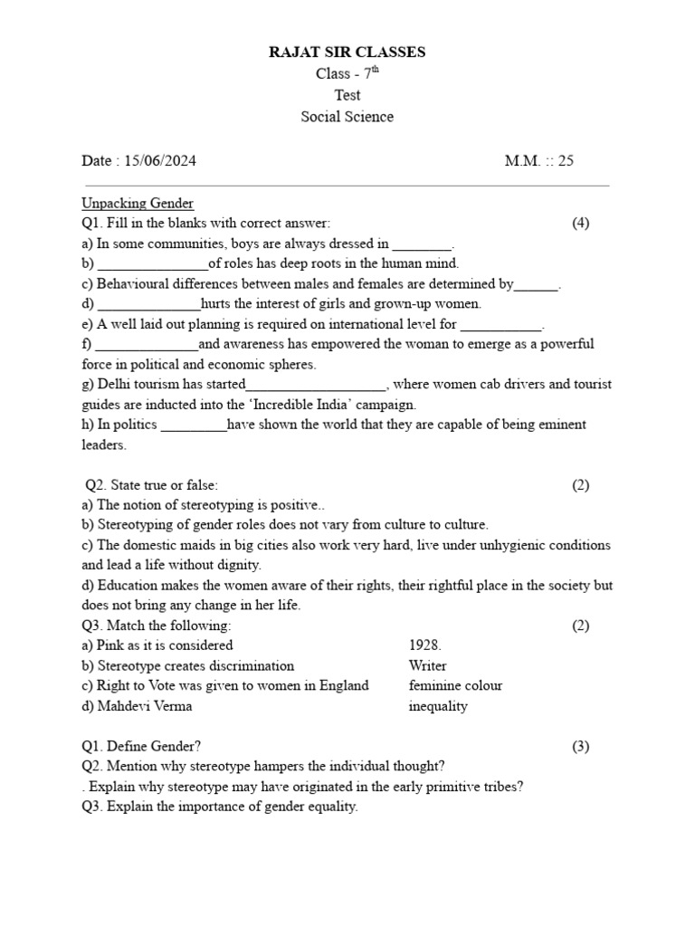 Class 7 Test Social Science | PDF