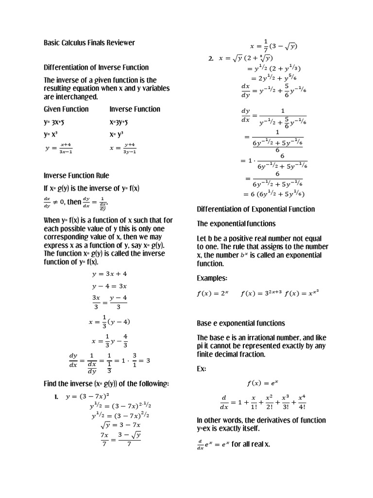 Basic Calculus Reviewer | PDF