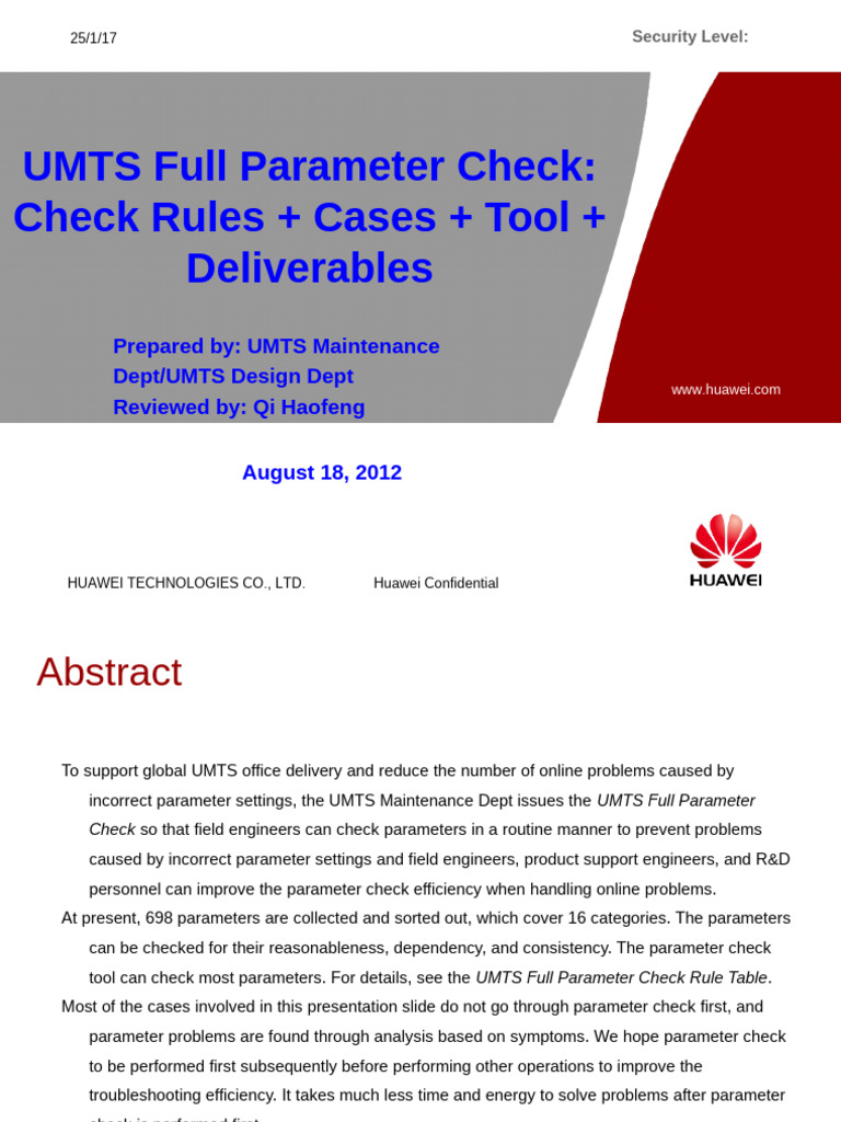 UMTS Full Parameter Check Check Rules + Cases + Tool + Deliverables V3 ...