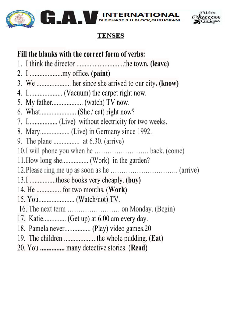 Tenses Worksheet | PDF