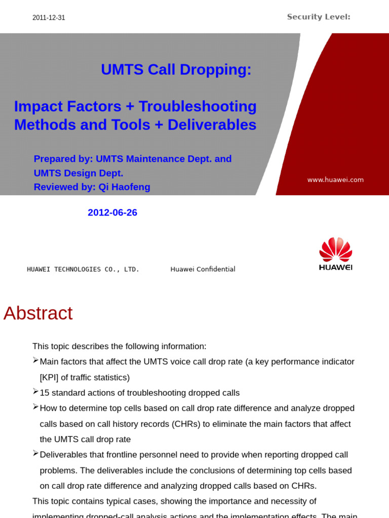 3.UMTS Call Dropping Impact Factors + Troubleshooting Methods and Tools + Deliverables V1.0 ...