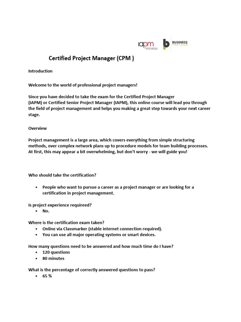 Certified Project Manager (CPM) | PDF