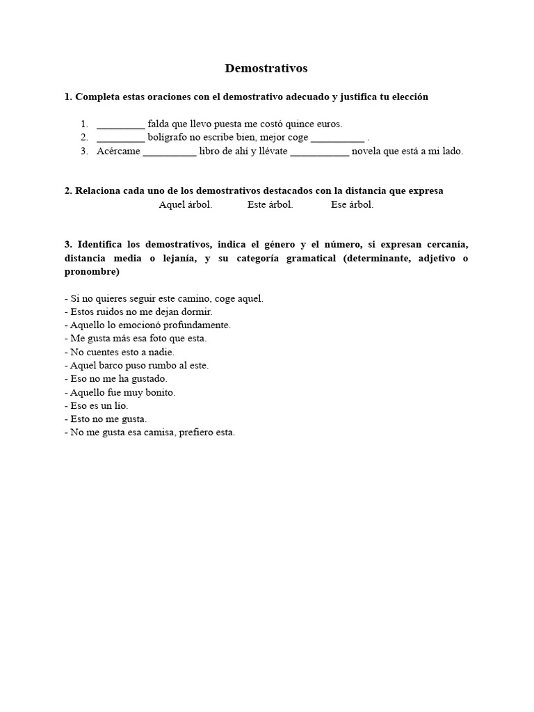 Ejercicios sobre Demostrativos en Español | PDF