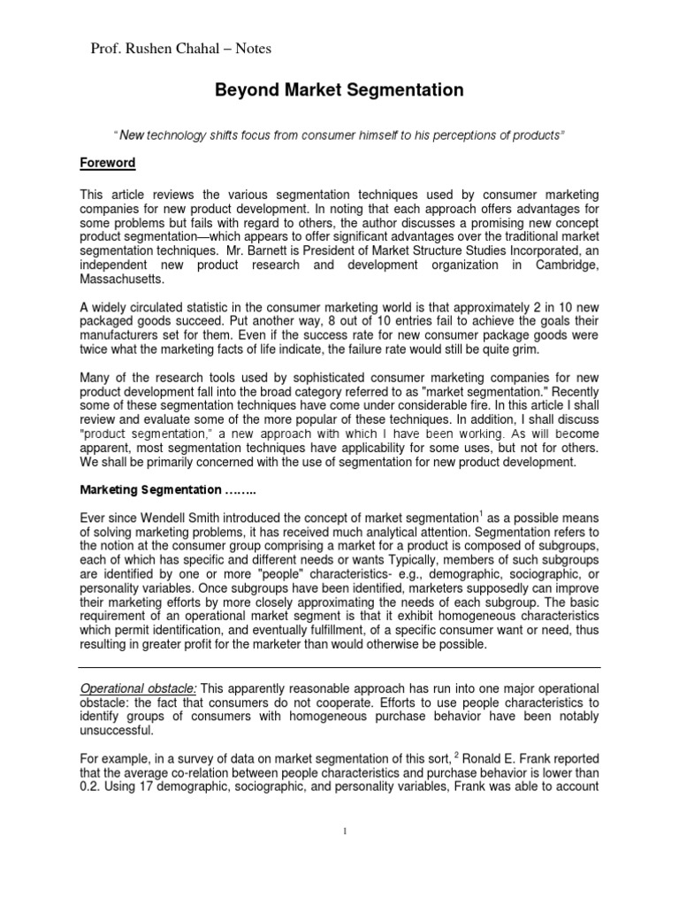 Beyond Market Segmentation | PDF | Market Segmentation | Brand