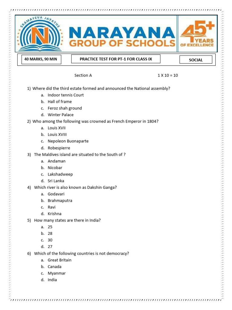 Grade Ix Social Sample QP For Pt-1-Easy | PDF