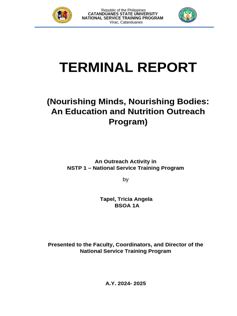 Terminal Report-NSTP(Tricia) | PDF | Healthy Diet