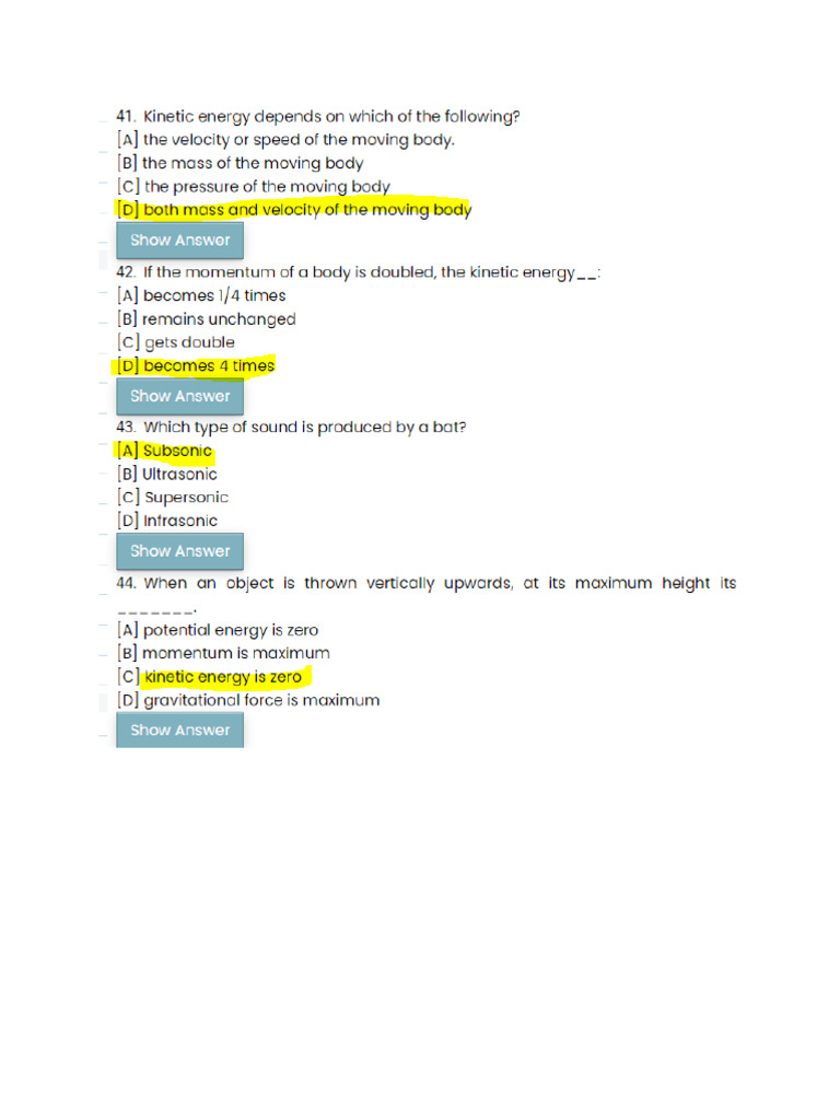 Physics KRL Mcqs | PDF | Acceleration | Sound