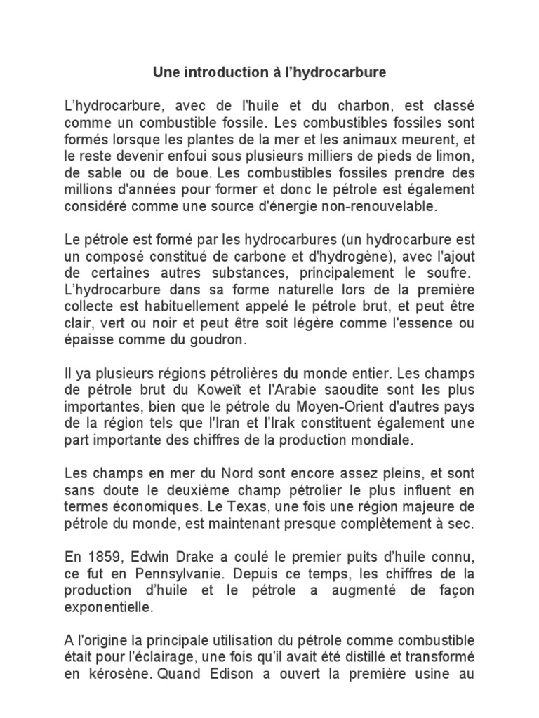 Introduction à l'hydrocarbure et son usage | PDF | Pétrole ...