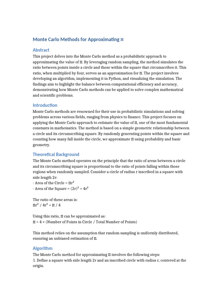 Monte_Carlo_Project_Advanced | PDF | Pi | Monte Carlo Method