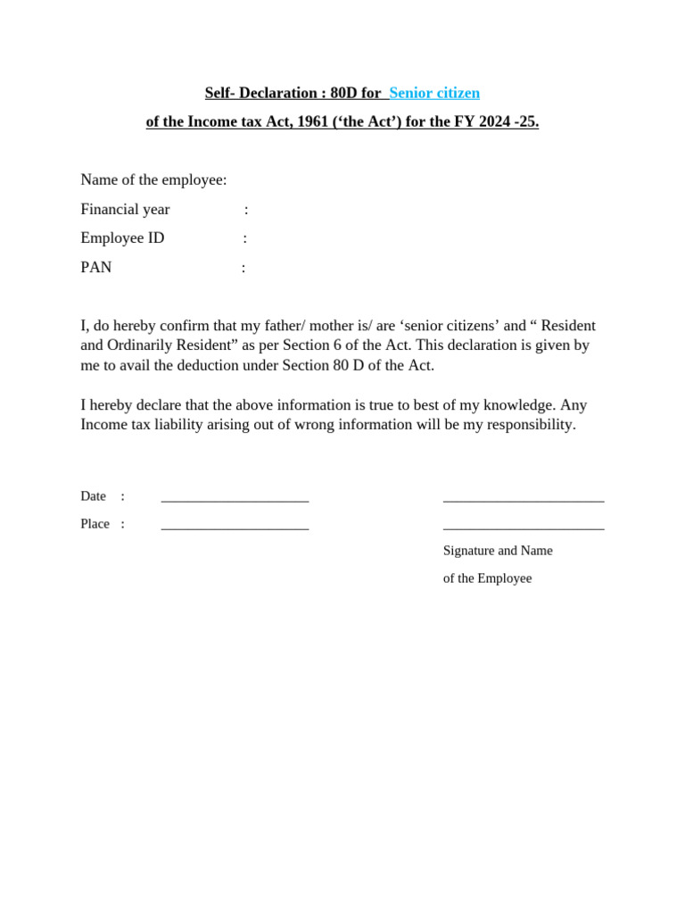 80D Self Declaration For Senior Citizen | PDF