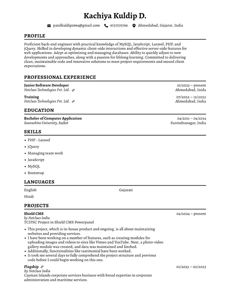 Kachiya Kuldip D. FlowCV Resume 20240427 | PDF | Computing | Software Engineering