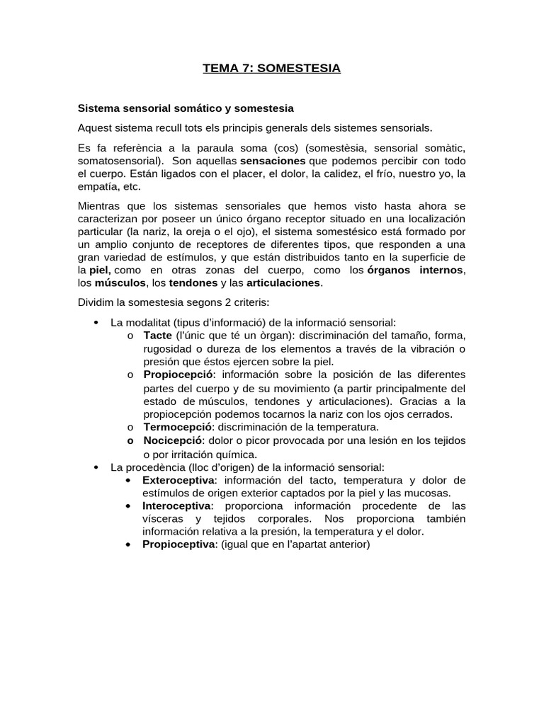 Introducción a la Somestesia | PDF | Dolor | Sistema somatosensorial