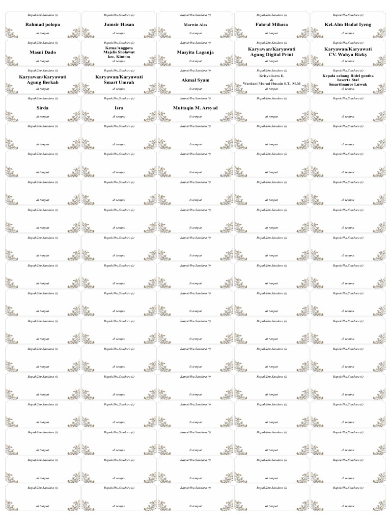Nama Nama 2 Excillo Doff Potong Pola 1 Lembar | PDF