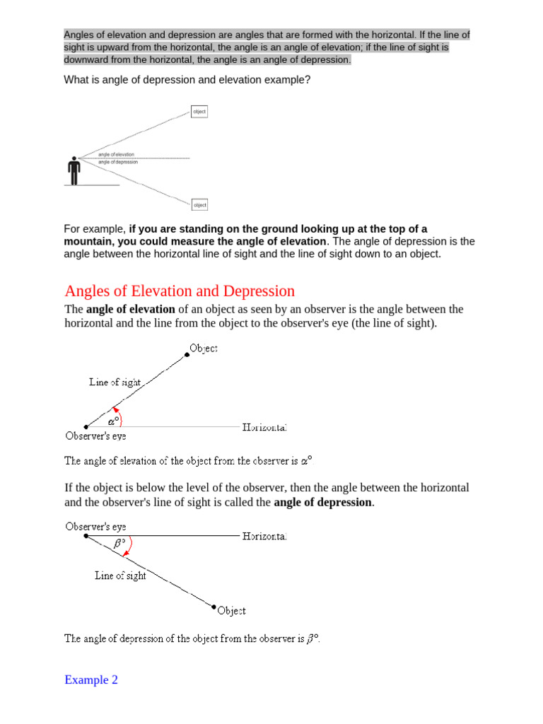 Angles of Elevation and Depression Explained | PDF | Cliff | Angle
