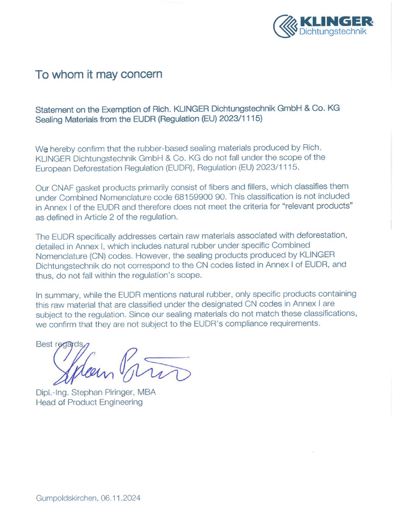 Statement EUDR Regulation EU 2023 1115 11 2024 EN | PDF
