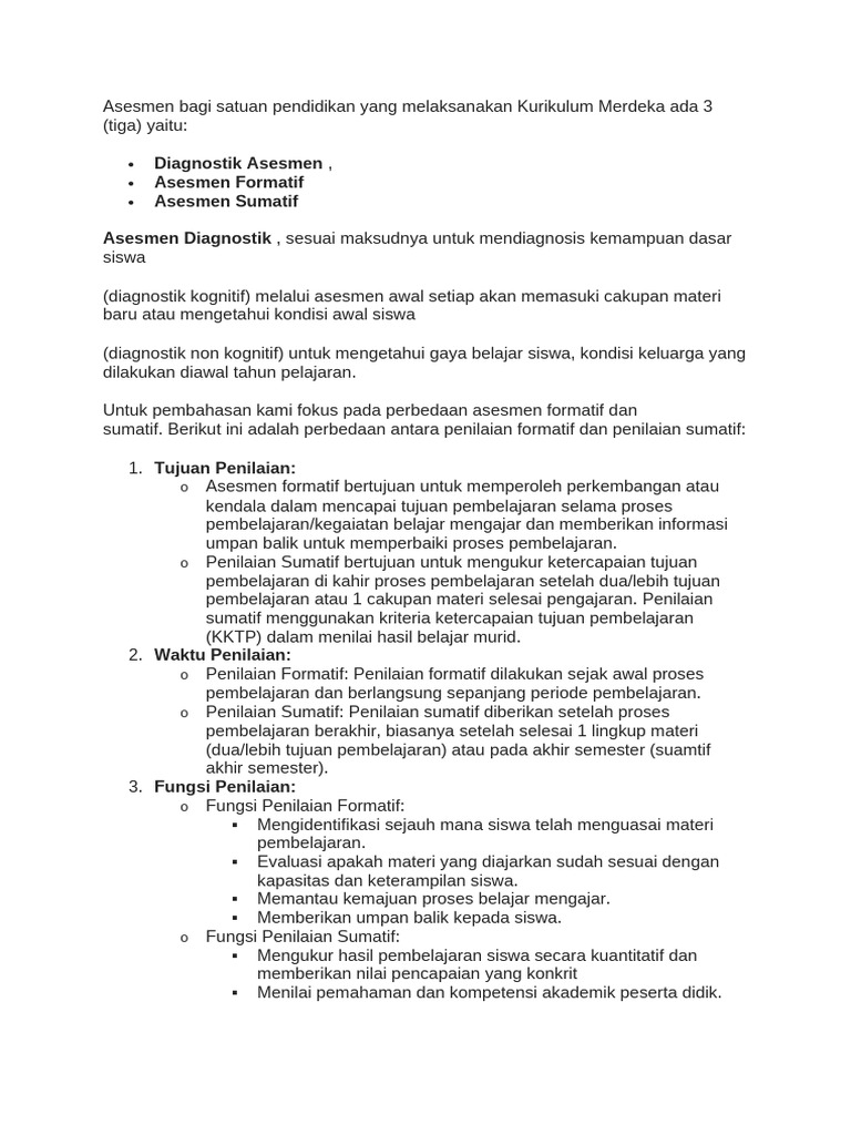instrumen Asesmen Diagnostik Formatif dan sumatif | PDF