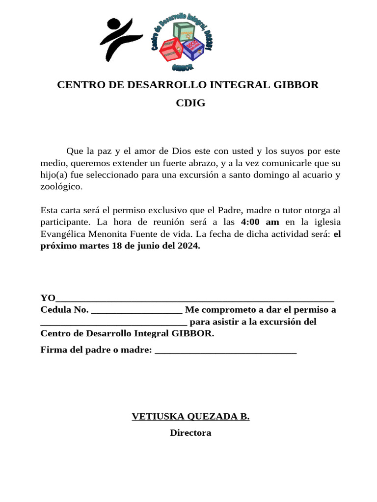 Carta Permiso Excursion | PDF