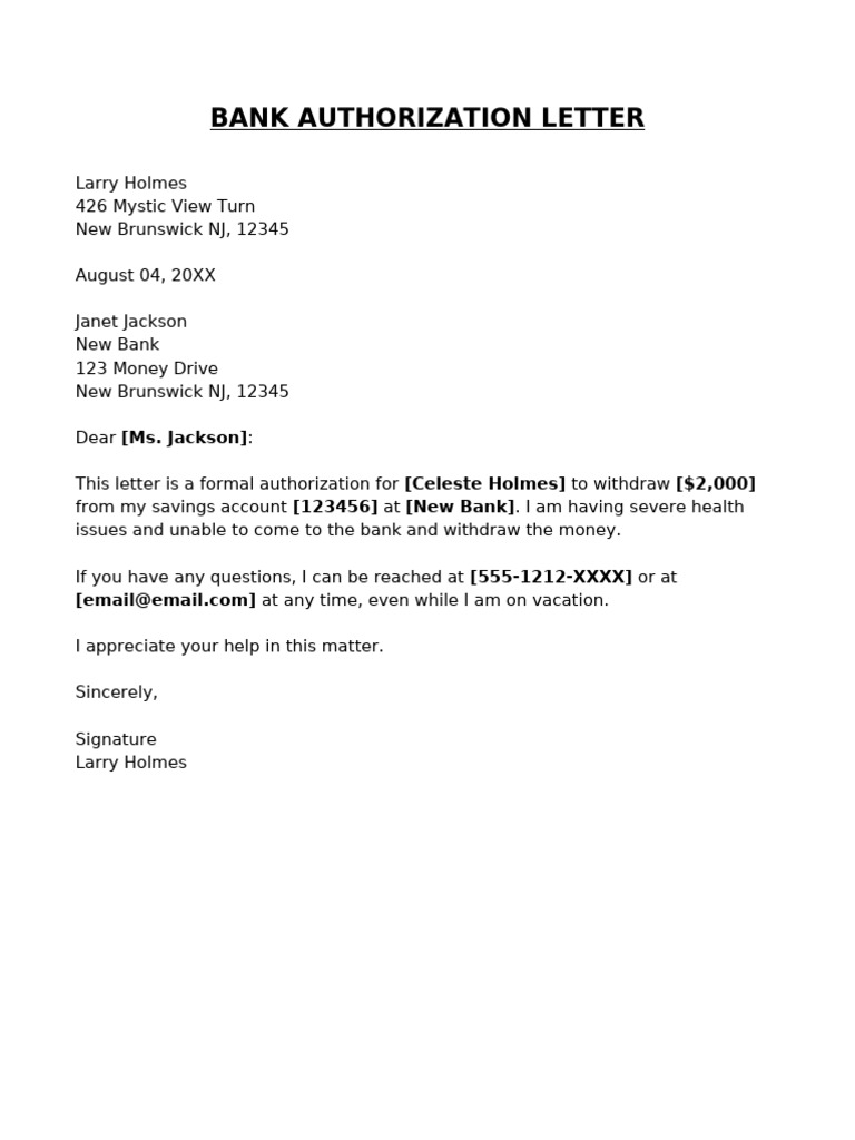 Bank Authorization Letter #23zk5wd 07-22-04 | PDF