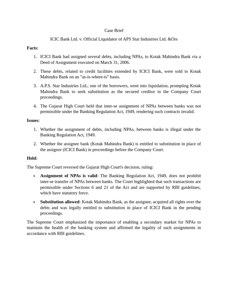 ICIC Bank Ltd. v. Official Liquidator of APS Star Industries Ltd. &ors ...