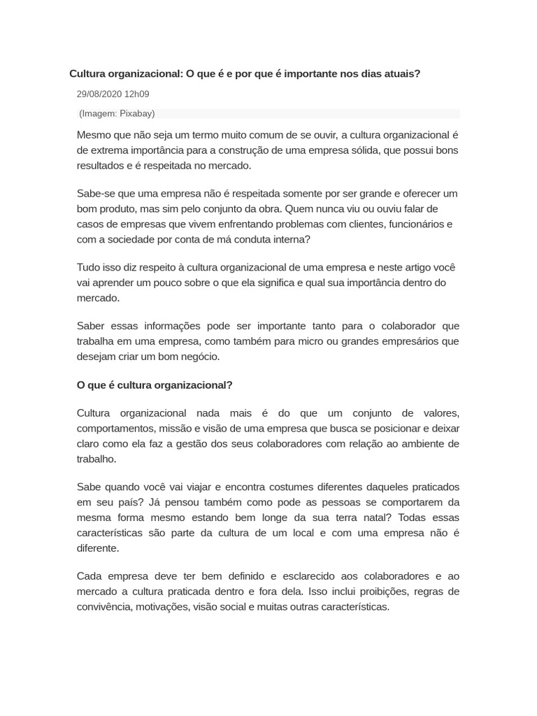 Cultura Organizacional - Aula ARH 2 Sem 2022 | PDF | Cultura organizacional | Gestão de recursos ...