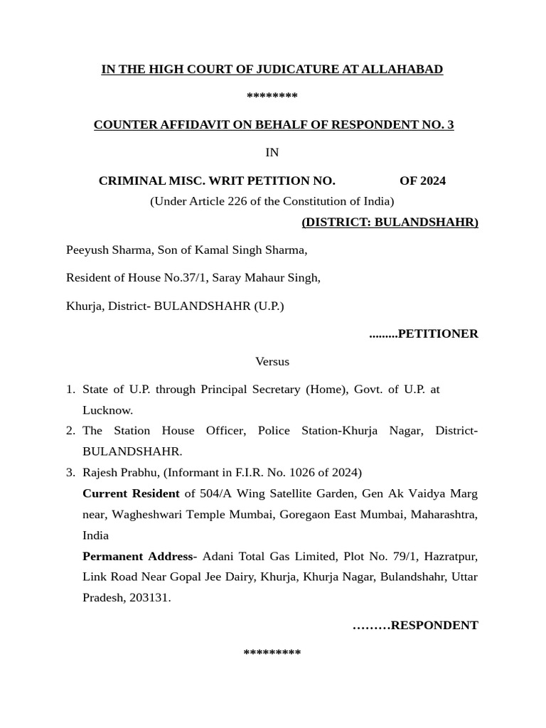 Counter Affidavit To Writ Petition | PDF | Crimes | Crime & Violence