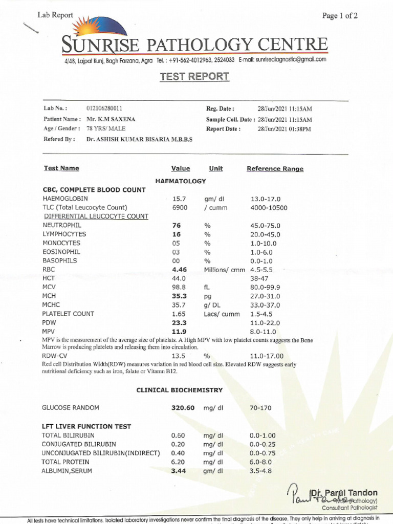 Blood Report... | PDF