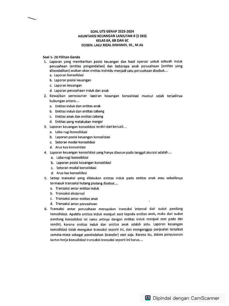 Soal Uts Genap Akl 2 | PDF