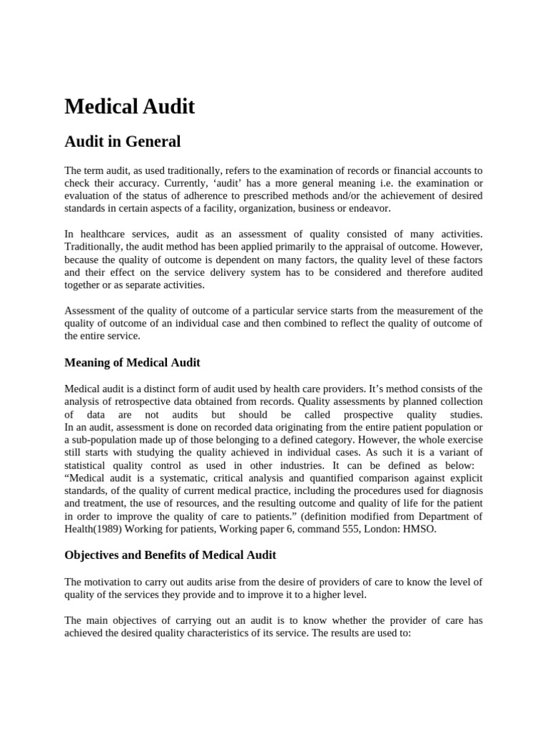 Medical Audit | PDF | Audit | Business