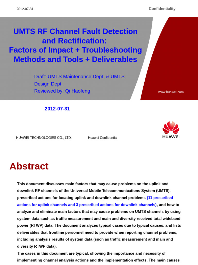 4.UMTS RF Channel Fault Detection and Rectification Factors of Impact + Troubleshooting Methods ...