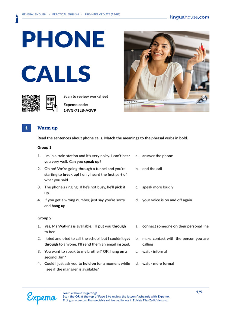 Phone Call Vocabulary and Practice | PDF