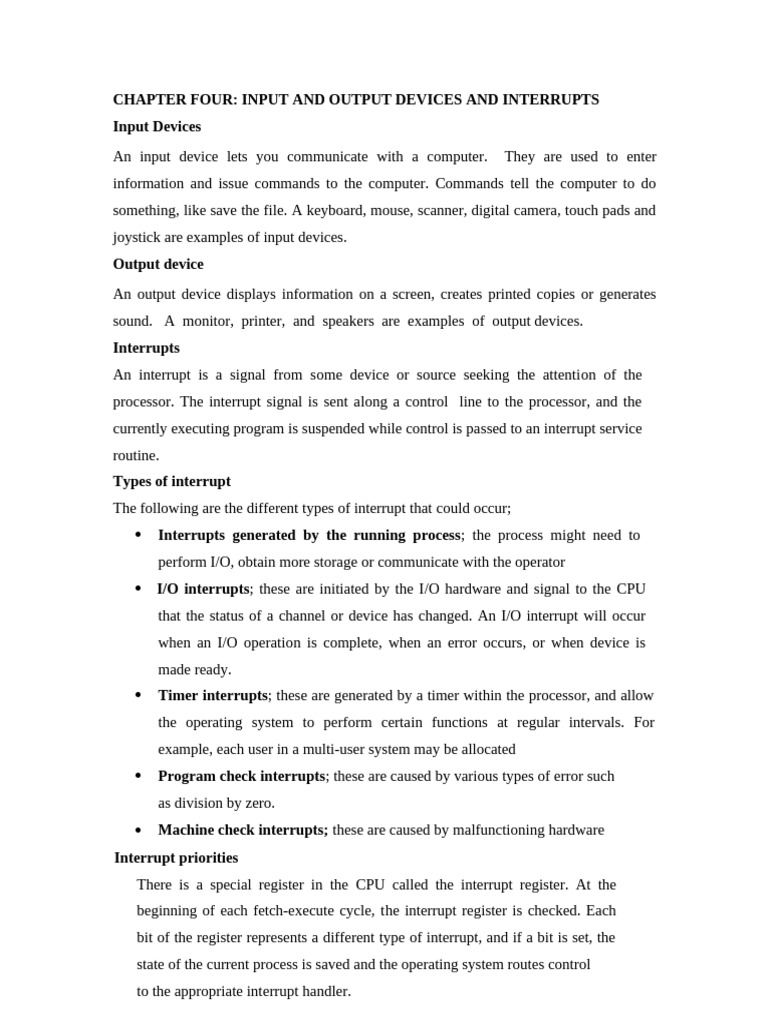 Chapter 4 Input and Output Devices and Interrupts | PDF | Input/Output | Computing