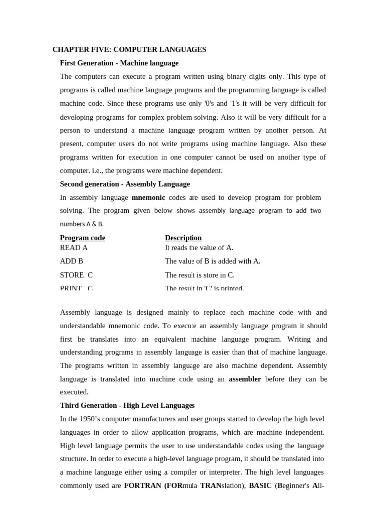 Chapter 5 Computer Languages | PDF | Databases | Assembly Language