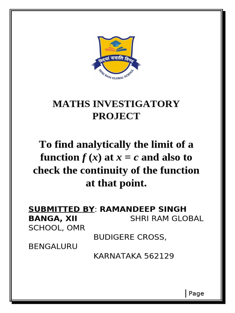 Maths Investigatory Project | PDF | Function (Mathematics) | Continuous ...