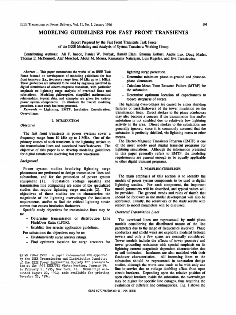 Modeling Guidelines For Fast Front Transients 1996 | PDF | Insulator ...