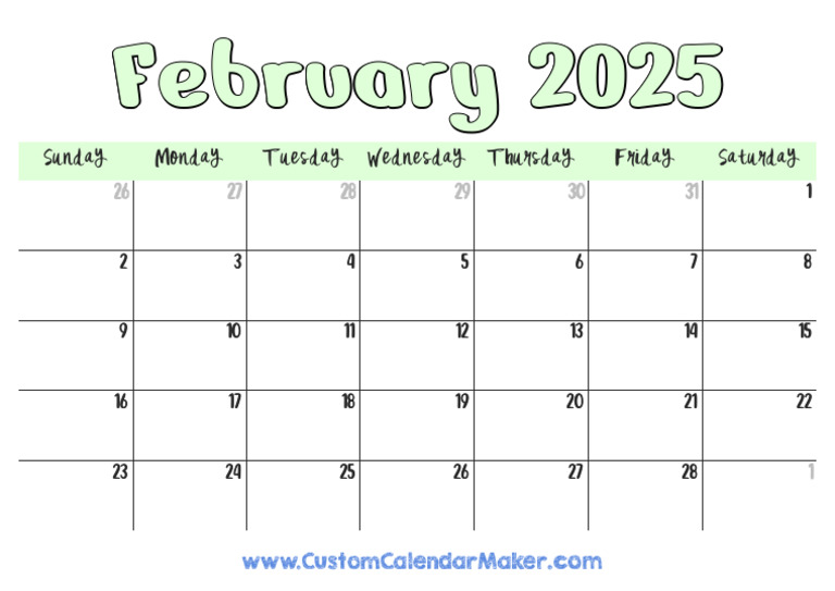 February 2025 Calendar Pastel2 Green | PDF