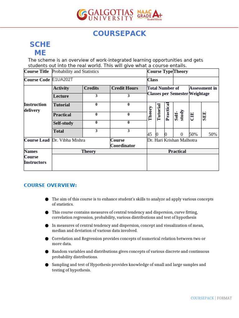 Course Pack - Probability and Statistics | PDF | Regression Analysis ...