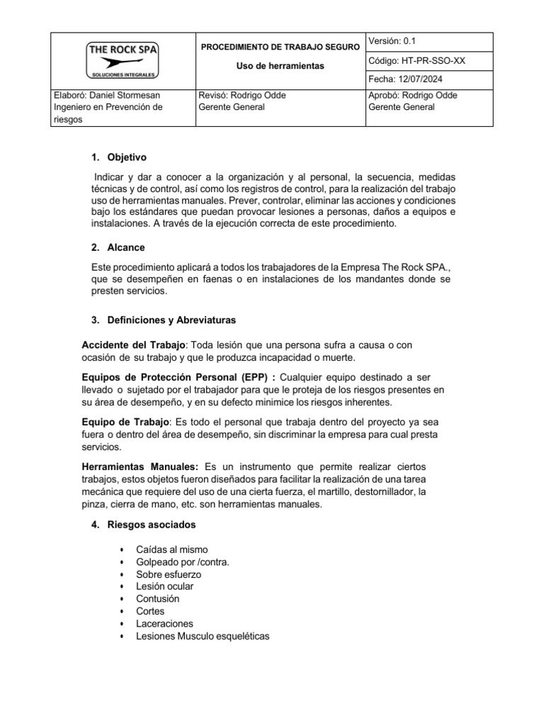 Procedimiento de Uso de Herramientas | PDF | Herramientas
