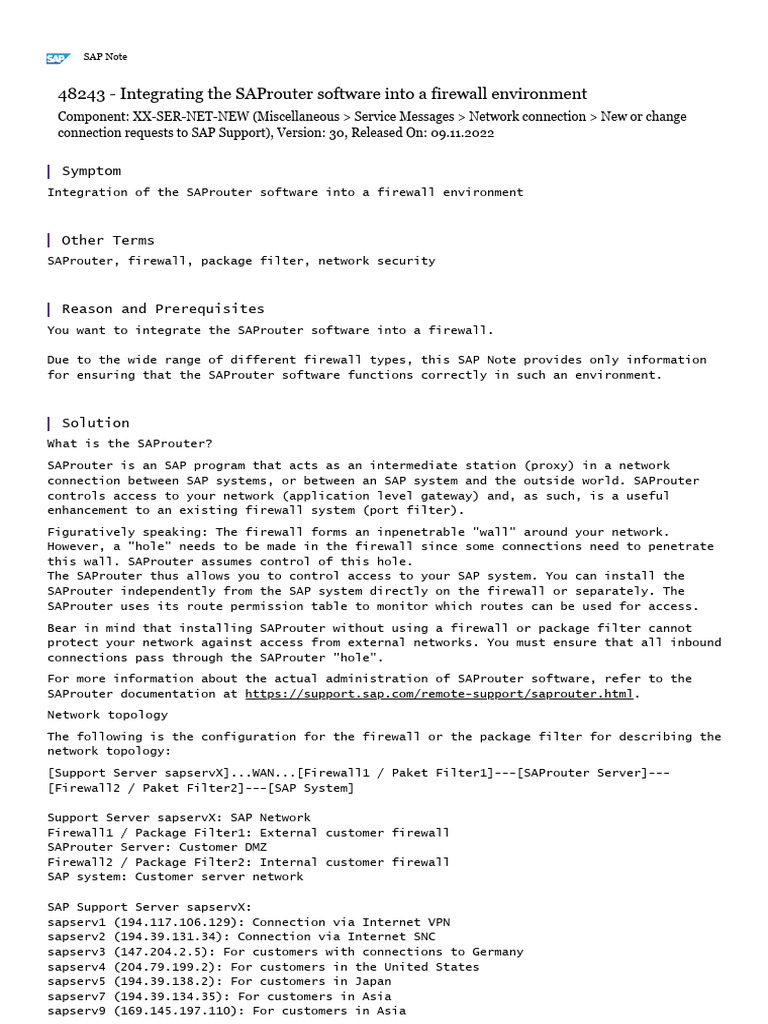 SAP ROUTER FIREWALL CONFIGURATION | PDF | Computer Network | Firewall (Computing)